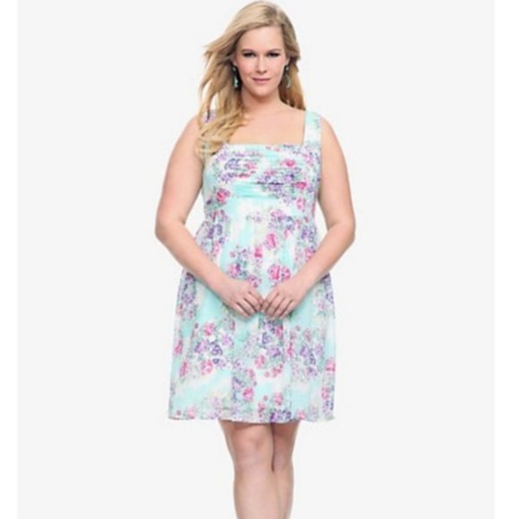 torrid | Dresses | Torrid Turquoise Floral Garden Chiffon Dress Size 24 ...